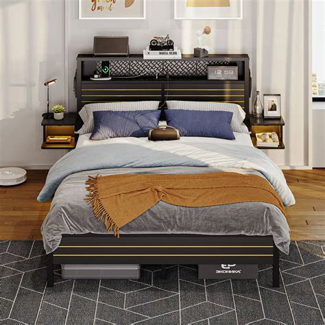 Customer Reviews Bestier Queen Gaming Bed Frame Golden Stripe