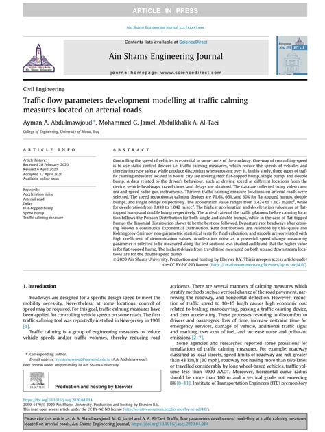 pdf traffic flow parameters development modelling at traffic calming