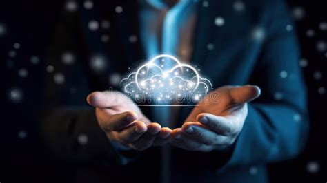 Person Holding A Concept Businessman Holding Virtual Cloud Computing
