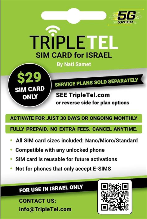 Tripletel Sim Card For Israel 5g Speed Purchase Monthly Plan Separately Online For