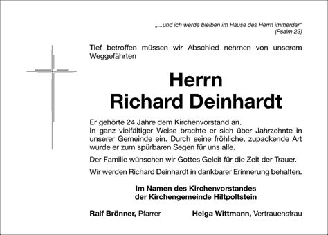 Traueranzeigen Von Richard Deinhardt Trauernnde