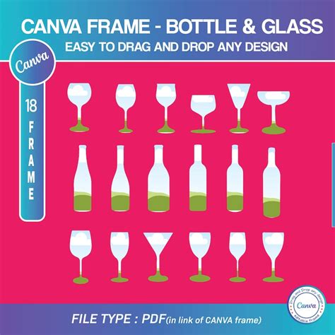 Bundle Of Bottle And Glass Canva Frame Digital Glass Template Design