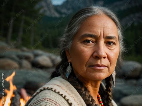 Portrait Of A Beautiful Senior Native American Woman In National Dress
