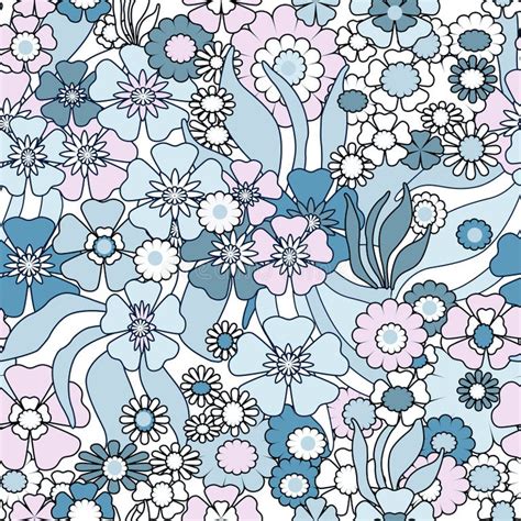 Floral Seamless Pattern In Retro Style Cartoon Cute Flowers Background