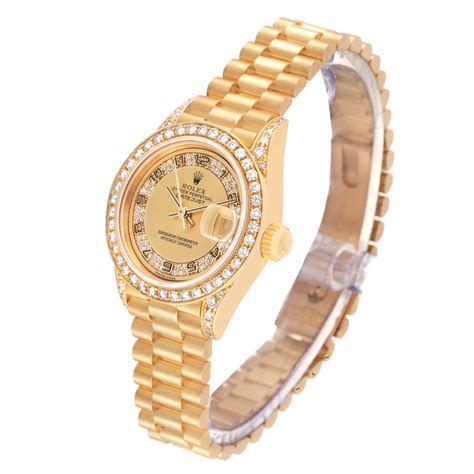 Rolex Datejust President Yellow Gold Diamond Ladies Watch 69158 For