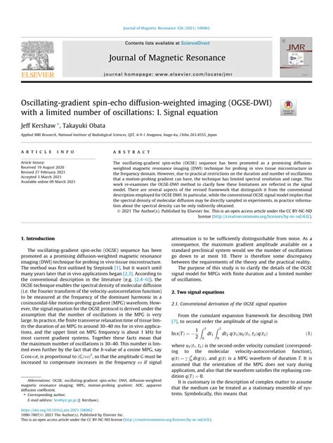 Pdf Oscillating Gradient Spin Echo Diffusion Weighted Imaging Ogse