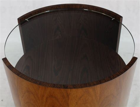 Walnut Round Glass Top Barrel Shape Side Occasional Table At 1stdibs