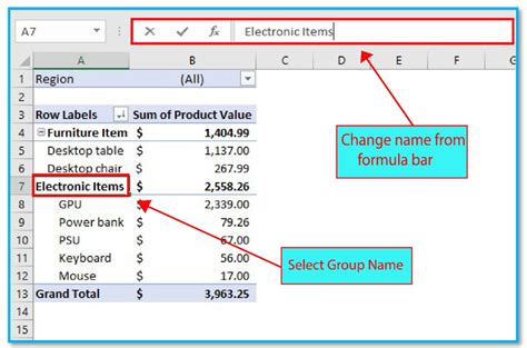 create group in pivot table items in excel
