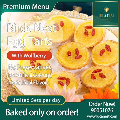 Wolfberry Birds Nest Egg Tart 枸杞燕窝蛋塔 6 Pieces Lucanest Freshly