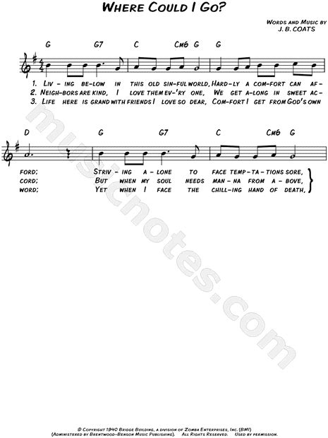 James B Coats Where Could I Go Sheet Music Leadsheet In G Major