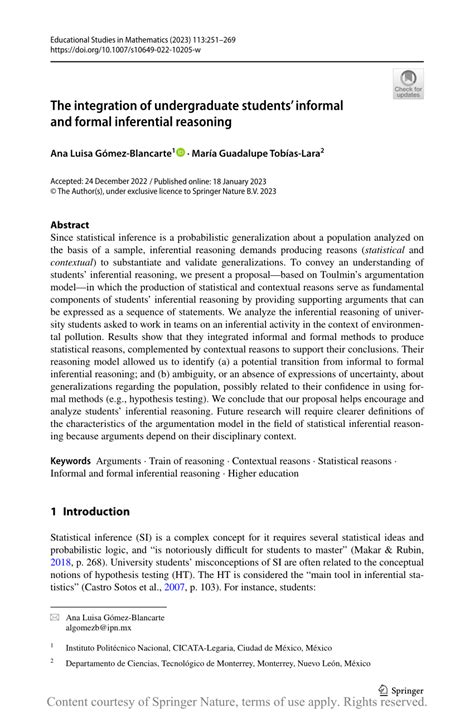 The Integration Of Undergraduate Students Informal And Formal