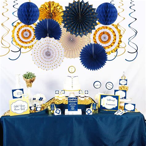 Decoraciones Para Fiestas De Graduación De Color Azul Marino Blanco Y