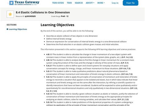 Texas Gateway Linear Momentum And Collisions Elastic Collisions In One Dimension Unit Plan For