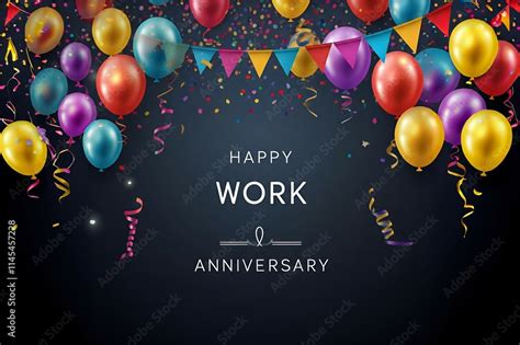 Happy Work Anniversary Celebration Background With Balloons And