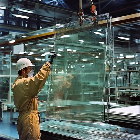 Factory Worker Handling Large Glass Sheets Premium Ai Generated Image
