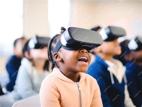 Premium Photo Young Girl With Vr Headset In Classroom Smiling