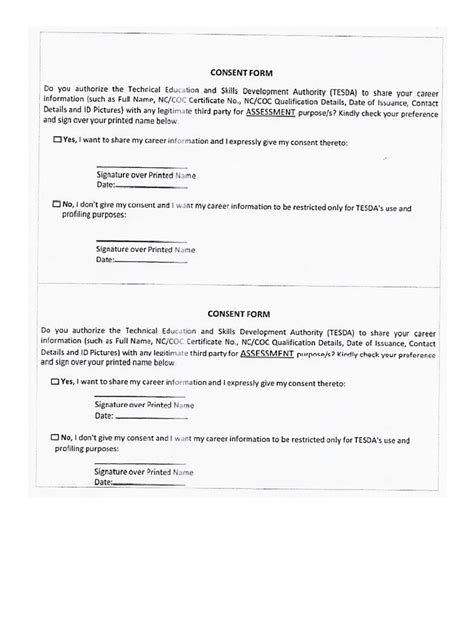 Tesda Consent Form Pdf