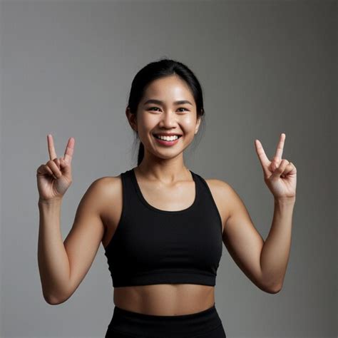 A Thai Southeast Asian Woman Wearing A Black Workout Premium Ai