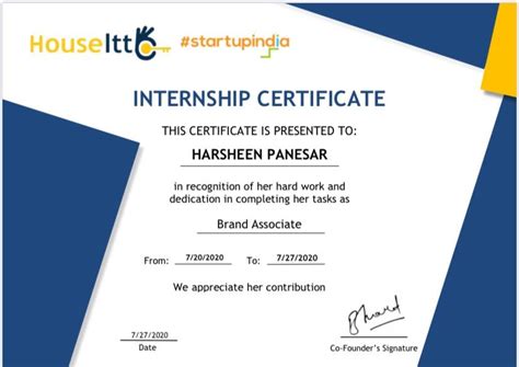 Harsheen Panesar On Linkedin Internship Houseitt Topperformer