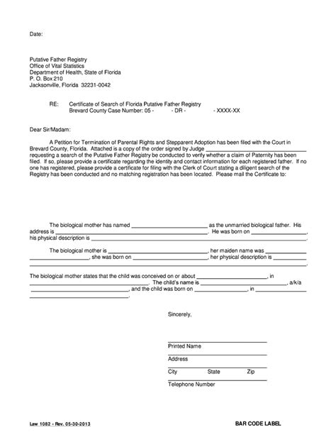 Fillable Online Date Putative Father Registry Office Of Vital