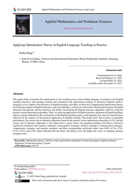Pdf Applying Optimisation Theory In English Language Teaching In Practice