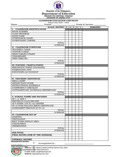 Final Classroom Evaluation Checklist 2023 2024 Pdf Classroom