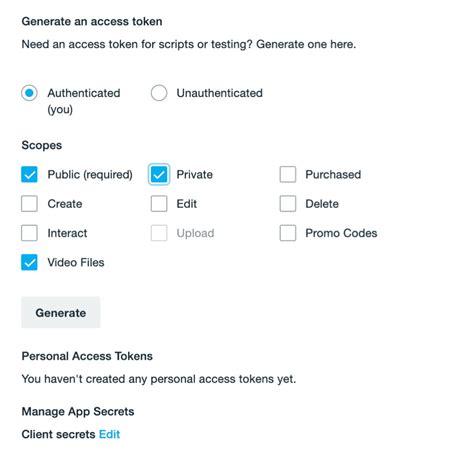 How To Generate Vimeo Api Access Token For Roku Direct Publisher