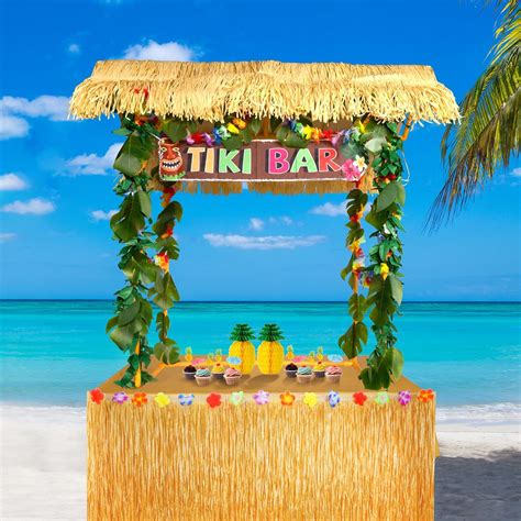 Auihiay 50pcs Tiki Bar Hut Kit Tiki Hut Hawaiian