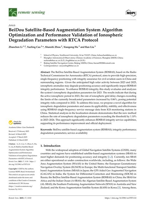 Pdf Beidou Satellite Based Augmentation System Algorithm Optimization And Performance