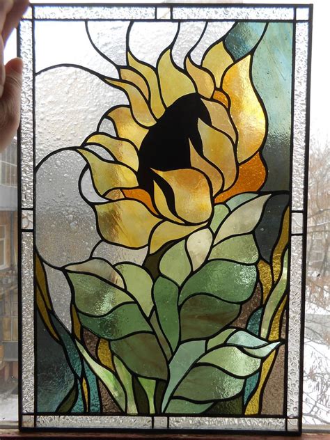 Sunflower Stained Glass Panel Window Hanging Floral Decor In Tiffany Glass Art Technique Etsy