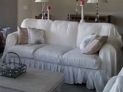White Sofa Slipcover Shabby Chic Cottage Decor