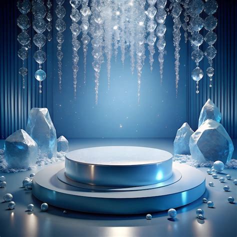 A Circular Ice Sculpture Surrounded By Ice Crystals Premium Ai