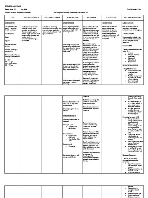 Pulmonary Tuberculosis Ncp Pdf Tuberculosis Breathing