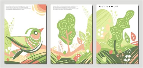 Bird And Trees Spring Landscape Vector Illustration Stock Vector