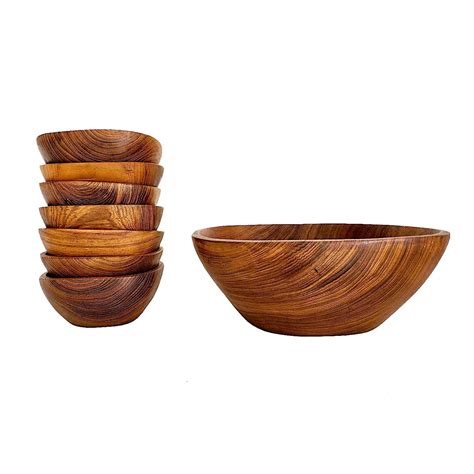 1970s Bull Nosed Teak Wood Salad Bowl Set By Goodwood 8 Pieces Chairish