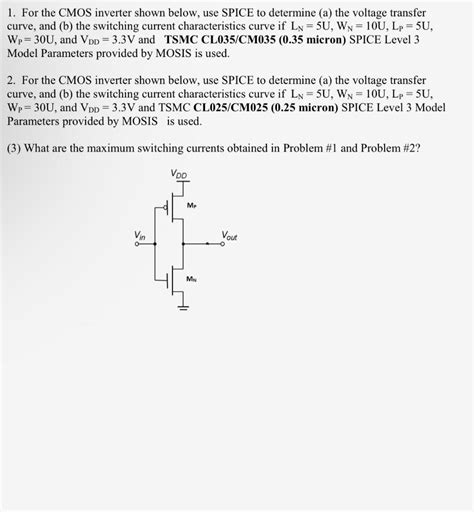 Solved 1 For The Cmos Inverter Shown Below Use Spice To