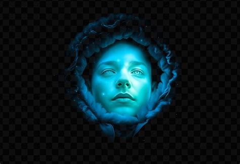 Face Of A Woman With A Blue Face And The Blue Light On A Dark Background Premium Ai Generated Psd