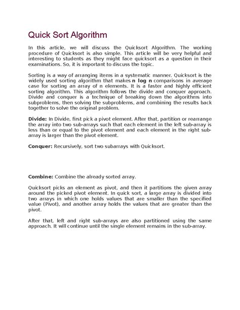 Data Structure And Algorithm Quick Sort Algorithm Quick Sort