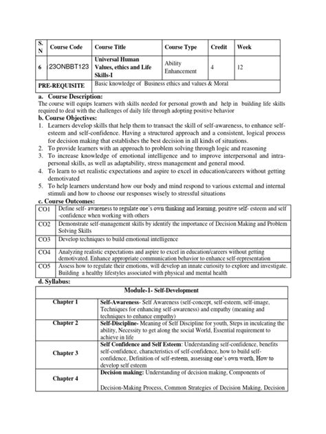 Universal Human Values Ethics And Life Skills I Pdf Self Esteem