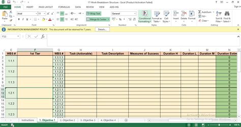 Work Breakdown Structure Excel Template Free