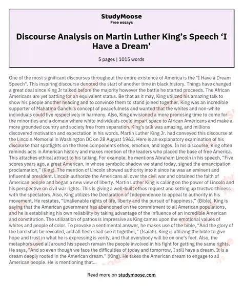 Discourse Analysis On Martin Luther Kings Speech ‘i Have A Dream Free Essay Example
