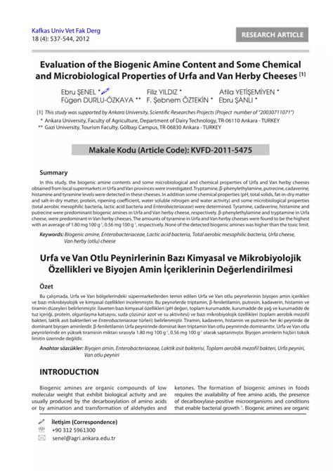 Pdf Urfa Ve Van Otlu Peynirlerinin Bazı Kimyasal Ve Mikrobiyolojik Özellikleri Ve Biyojen Amin