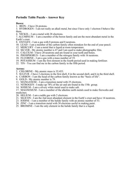 8 Images Periodic Table Puzzle Answer Sheet And Review Alqu Blog