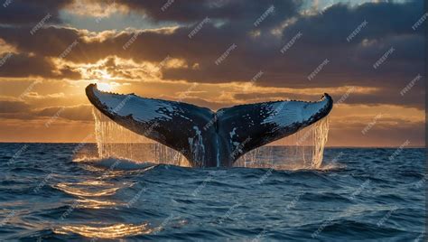 Premium Photo Whale Tail Fin Over The Surface Of The Deep Blue Ocean