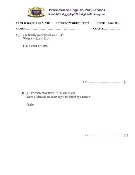Igcse Math Worksheet Proportionality Revision