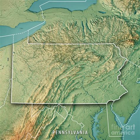Pennsylvania State Usa 3d Render Topographic Map Border By Frank Ramspott