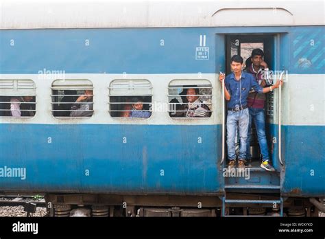 Indian Passengers On An Indian Railways Train In Delhiindia Stock