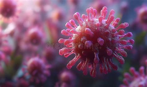 Detailed Microscopic View Of A Pink Virus Particle With Prominent
