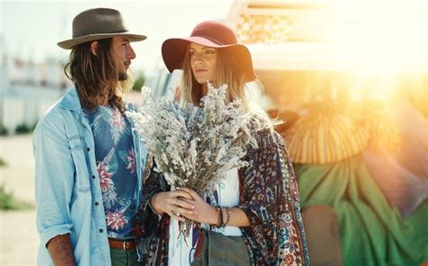 Travel Road Trip And Love With Couple And Flowers For Freedom Bohemian And Adventure Peace