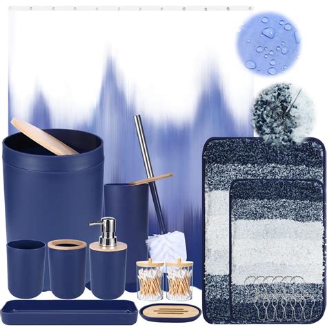 Coastal Navy Blue And Gray Bathroom Accessories For Modern Style